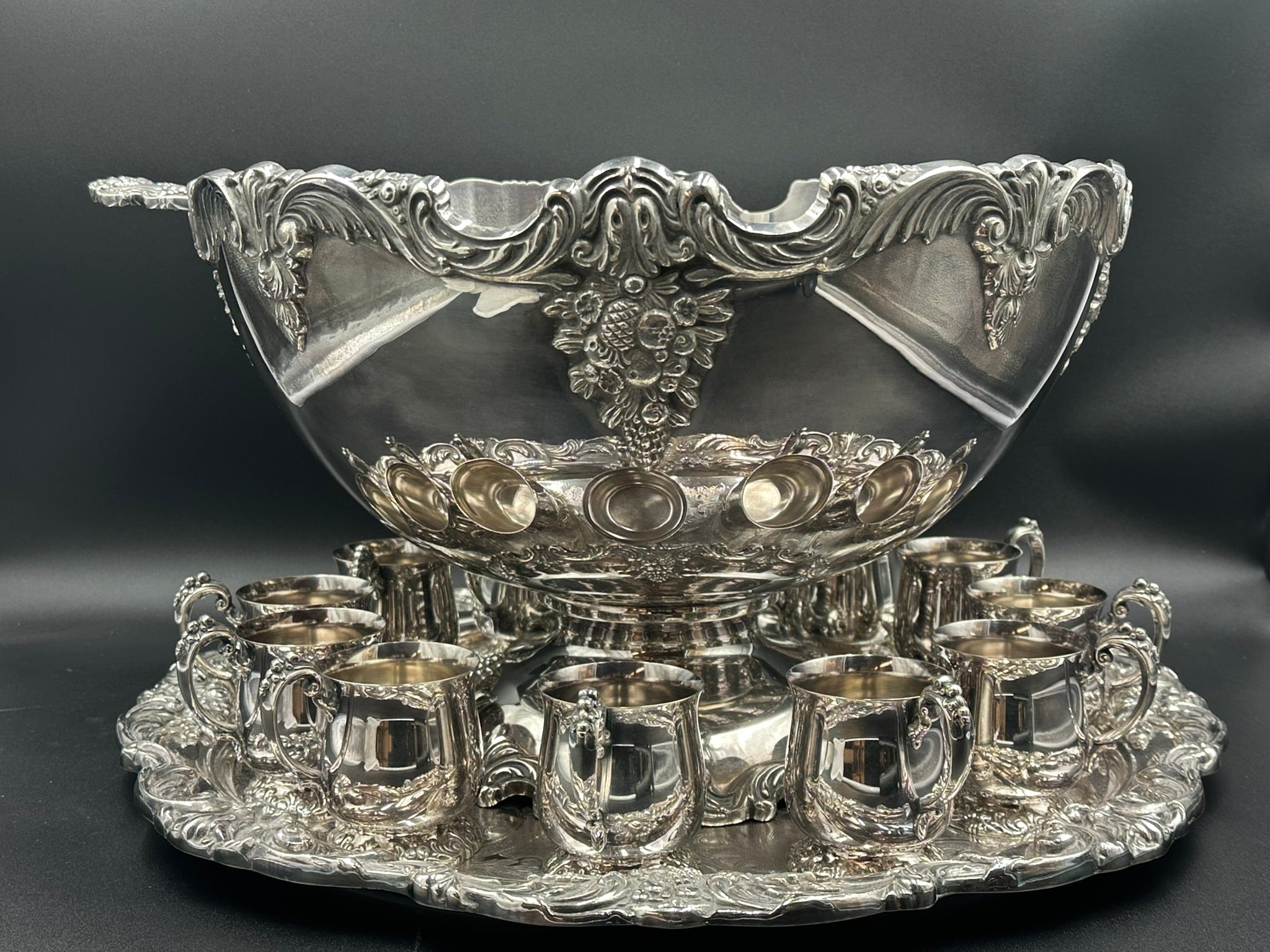 King Francis Silverplate Punch Bowl Set with Ladle Cups and Undertray ...