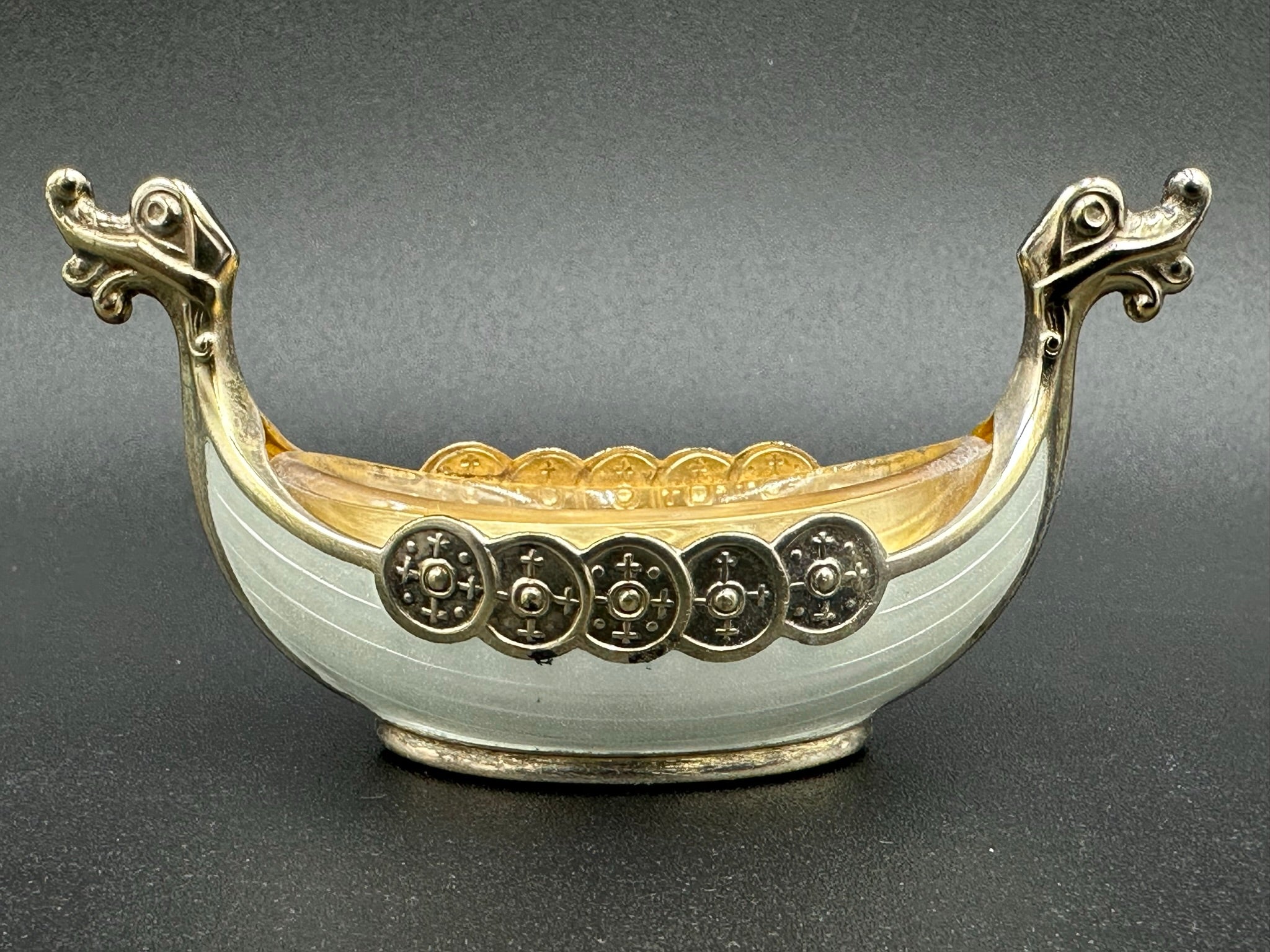 Theodore Olsen Sterling Silver and Enamel Viking Ship Salt Cellar ...